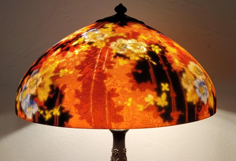 Handel Reverse Painted Bird and Flora Table Lamp For Sale at 1stDibs