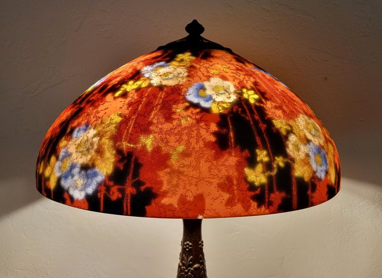 Handel Reverse Painted Bird and Flora Table Lamp For Sale at 1stDibs