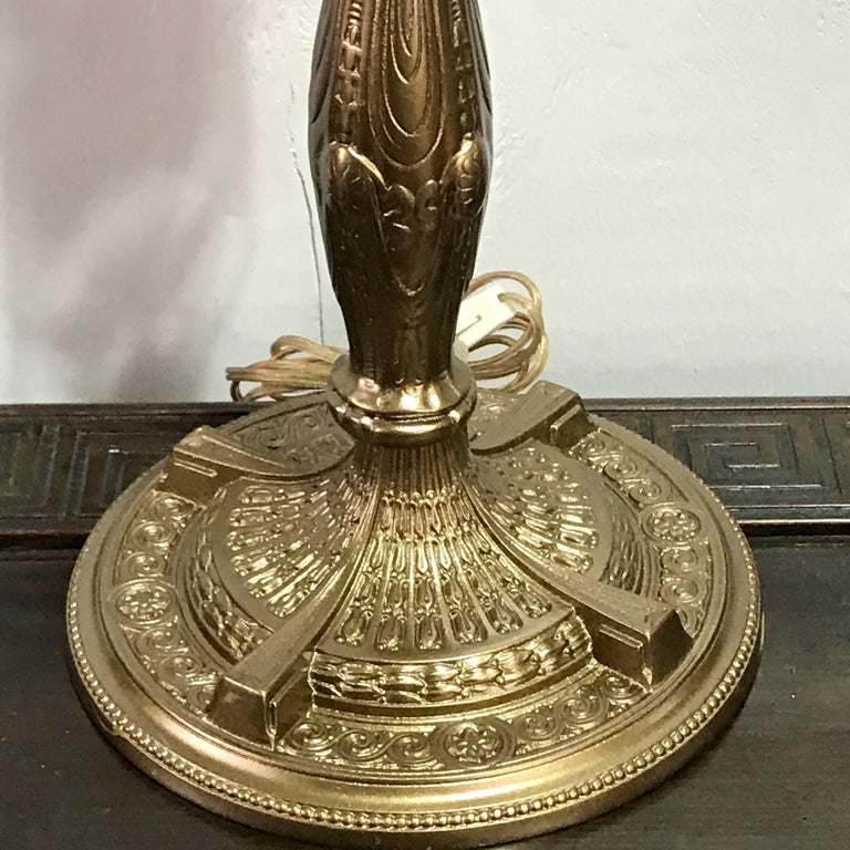 Handel Style Reverse Painted Table Lamp Birds and Flower Motif at 1stDibs