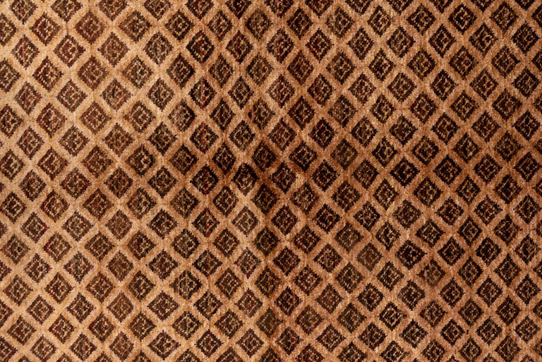 Hand Knotted Brown Modern Rug, Diamond Pattern For Sale at 1stDibs
