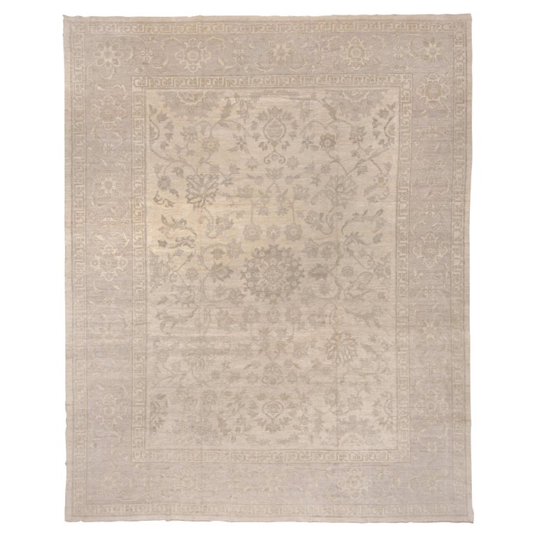 Hand Knotted Khotan Design Large Rug, Soft Lavender Borders, Green ...