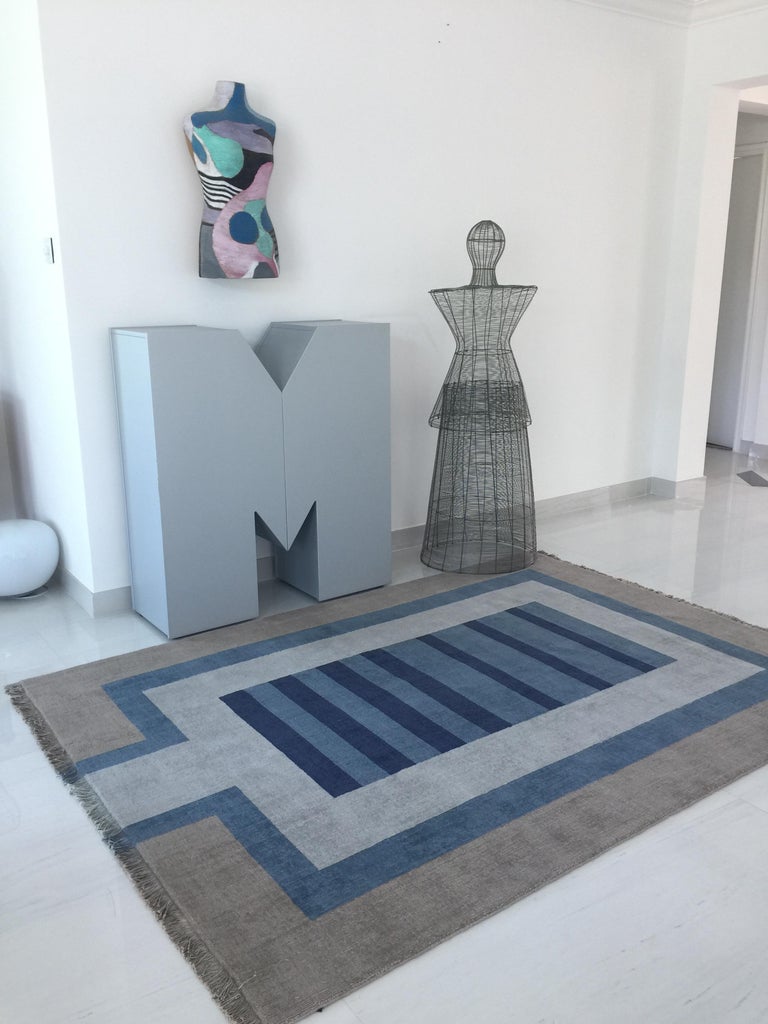 Rug Water Garden - Modern Geometric Carpet Handloom Blue Brown Light ...