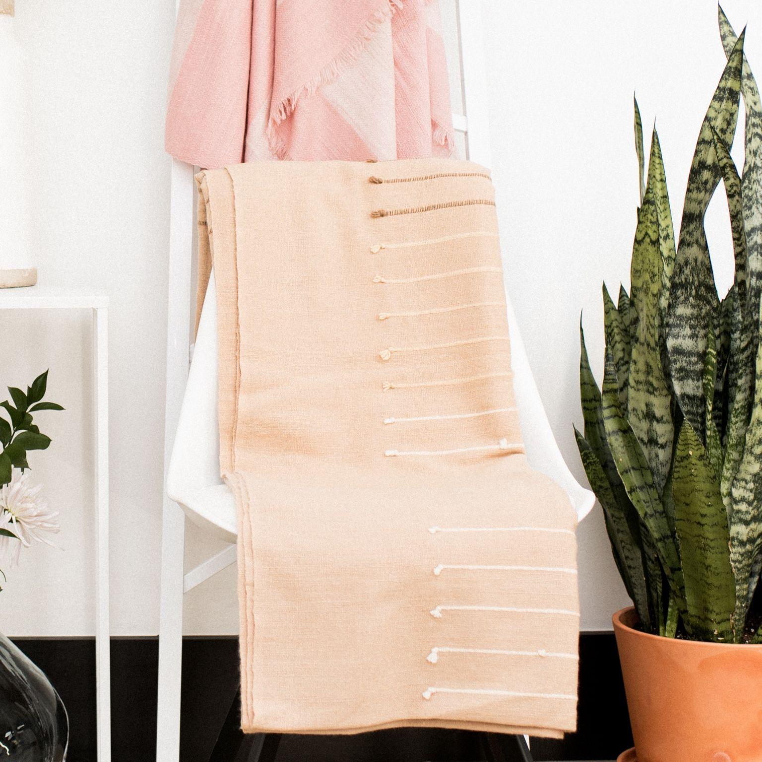 Terra Handloom Merino Throw / Blanket In Stripes Design, Soft Neutral ...