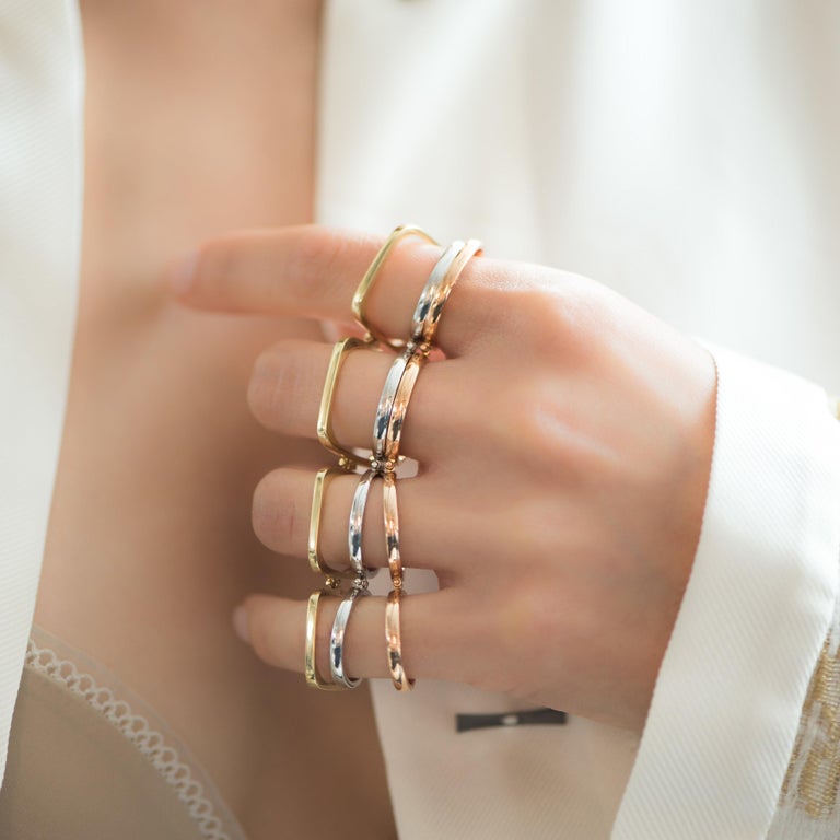 Handmade 18 Karat Yellow Gold Square Four-Finger Ring For Sale at ...