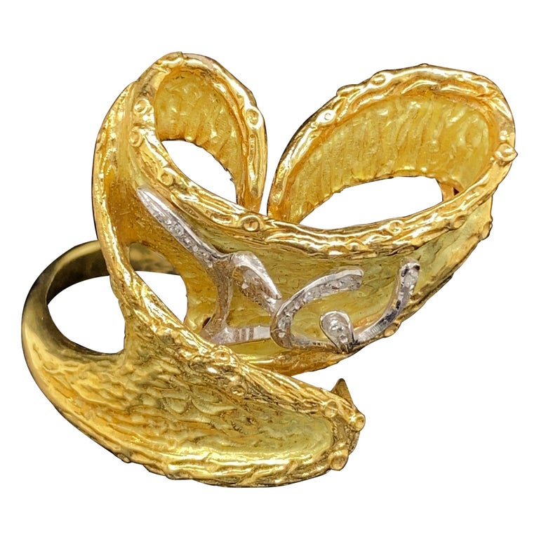 Handmade 18k Yellow Gold with Diamond Ring For Sale at 1stDibs