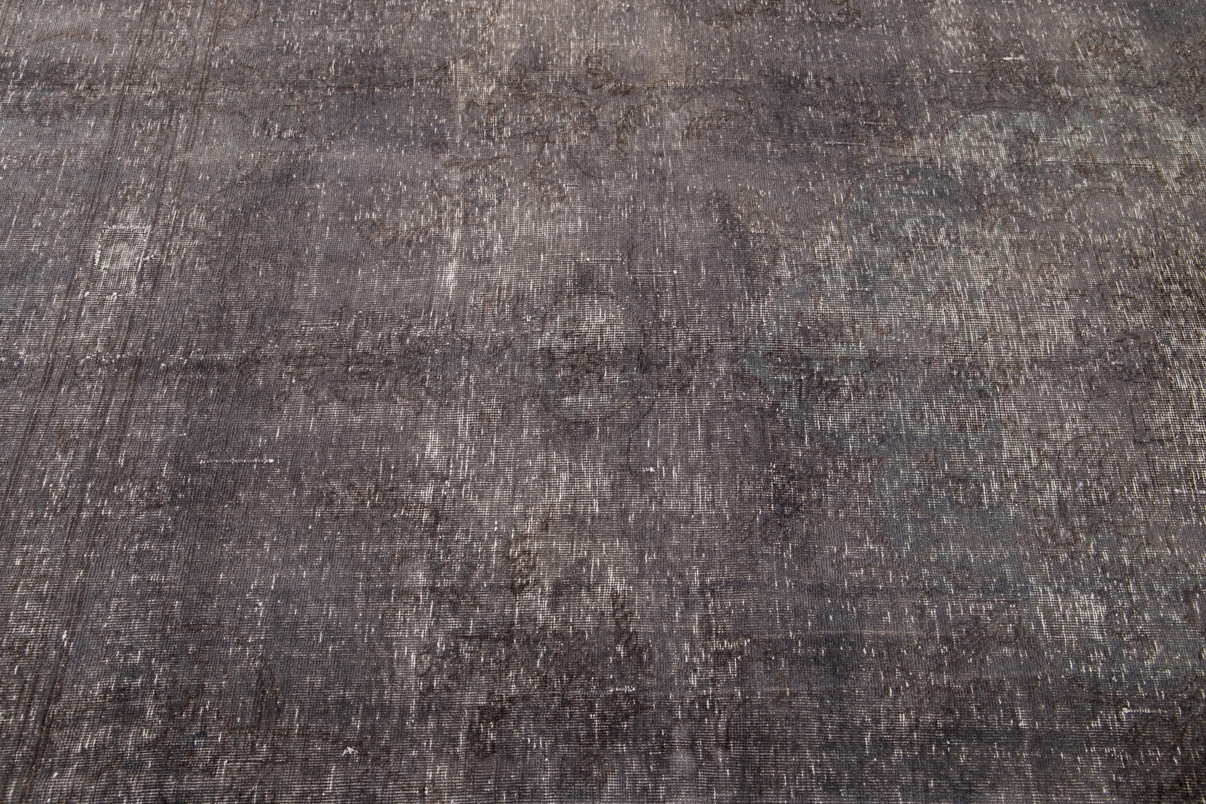 Handmade 1960s Overdyed Wool Rug with Allover Design In gray For Sale ...