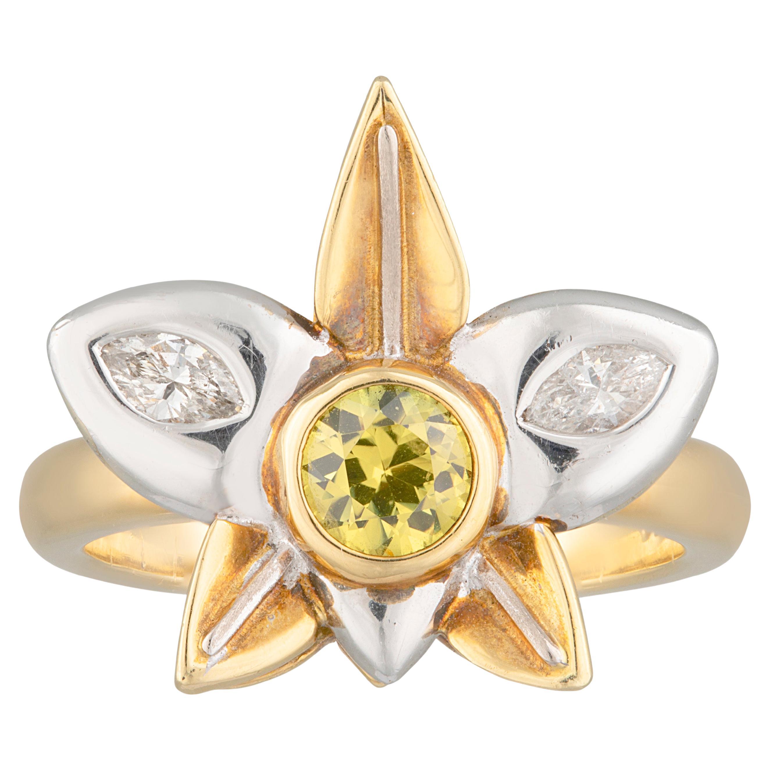 18ct Yellow Gold, Diamond and Hand Carved Crystal Star Ring For Sale at ...