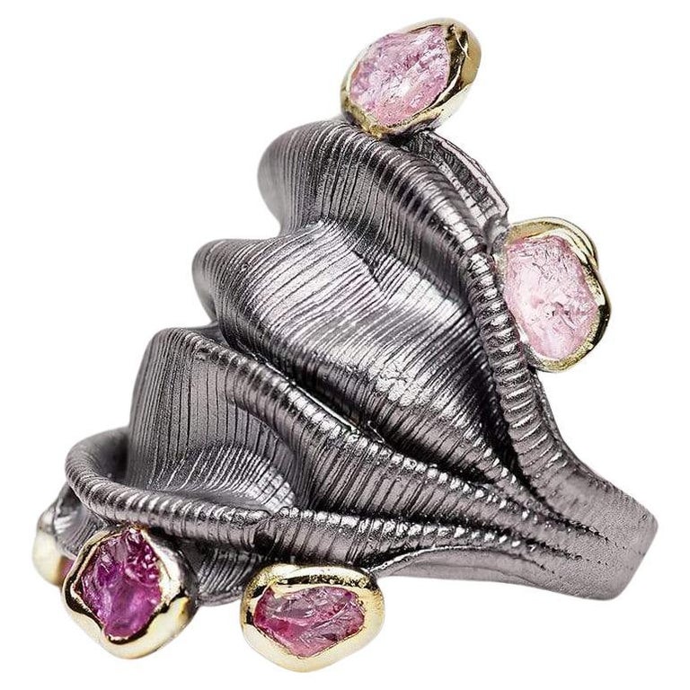 Handmade 925 Sterling Silver Vail Ruby Ring with Gold and Black Rhodium ...