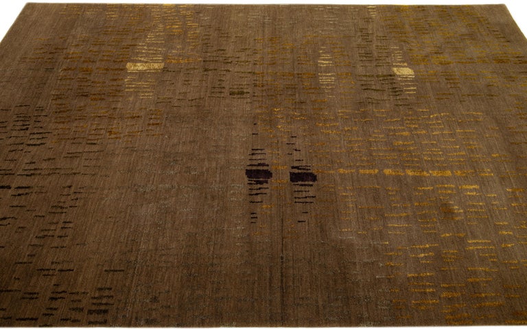 Handmade Abstract Modern Nepalese Wool and Silk Rug in Brown For Sale ...