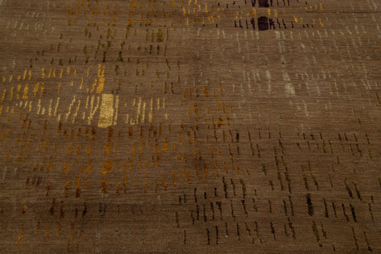 Handmade Abstract Modern Nepalese Wool and Silk Rug in Brown For Sale ...
