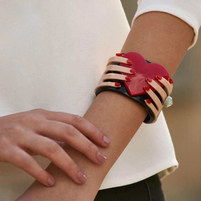 Handmade Acrylic Bracelet Hands and Heart For Sale at 1stDibs