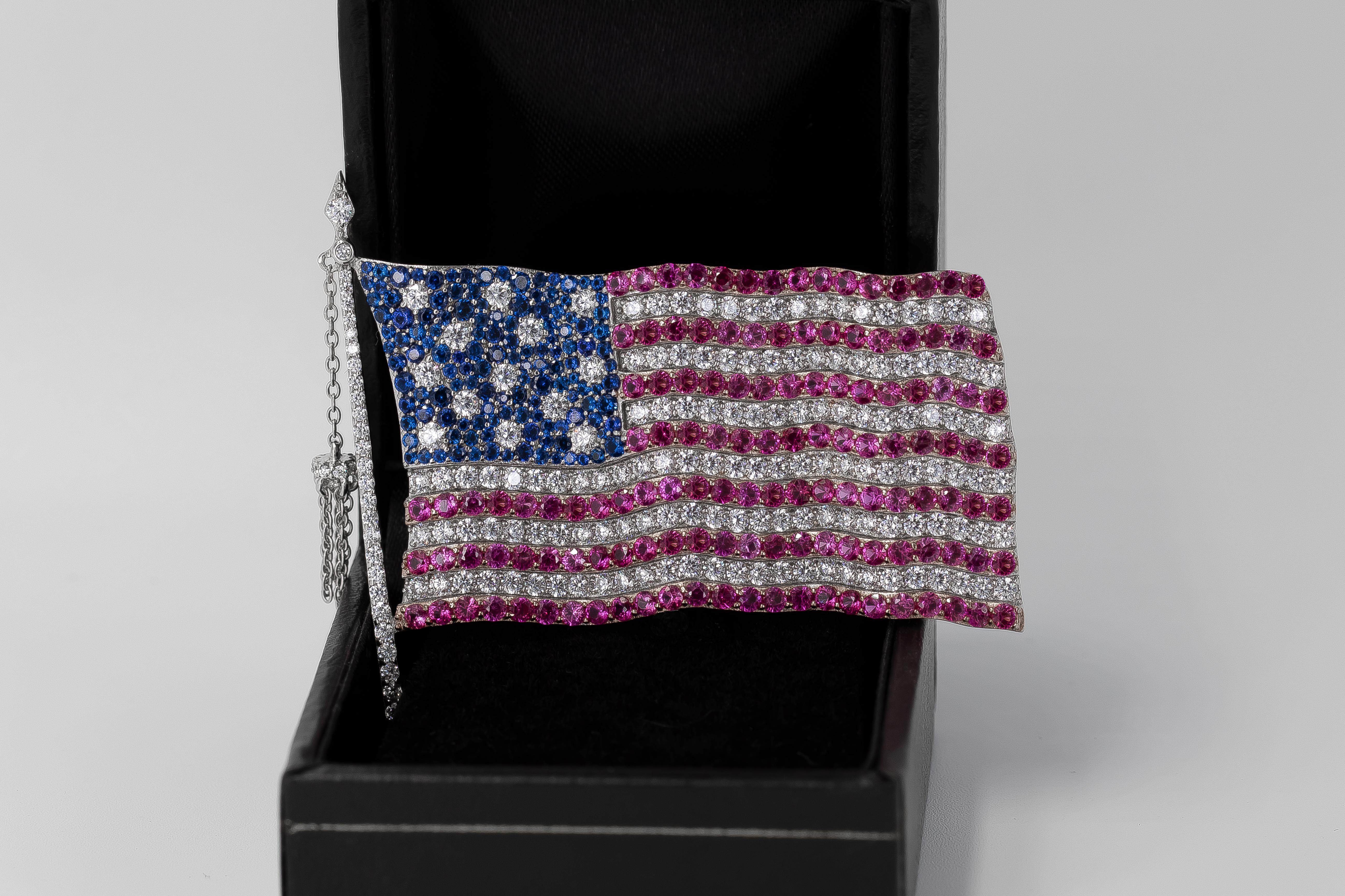 Handmade American Flag Brooch with Cubic Zirconia Gem Set For Sale at ...
