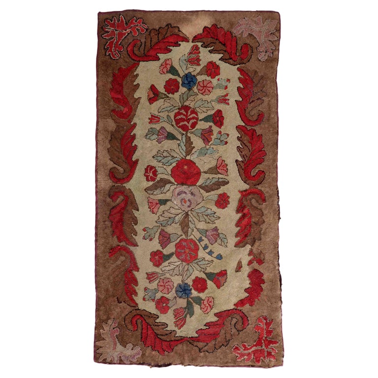 Handmade Antique American Hooked Rug, 1880s, 1C976 For Sale at 1stDibs