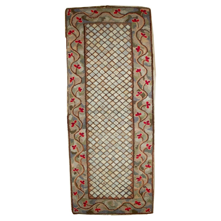 Handmade Antique American Hooked Runner, 1880s, 1B509 For Sale at 1stDibs