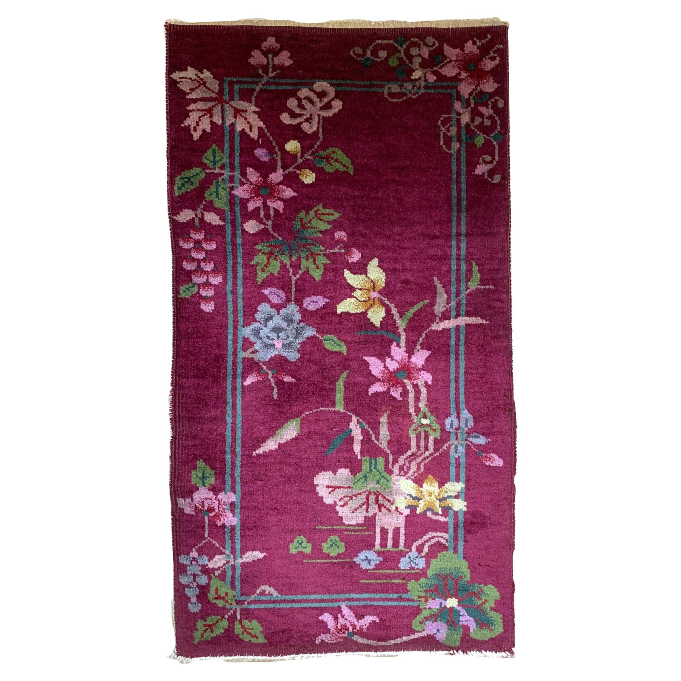 Handmade Antique Art Deco Chinese Rug, 1920s, 1B920 For Sale at 1stDibs