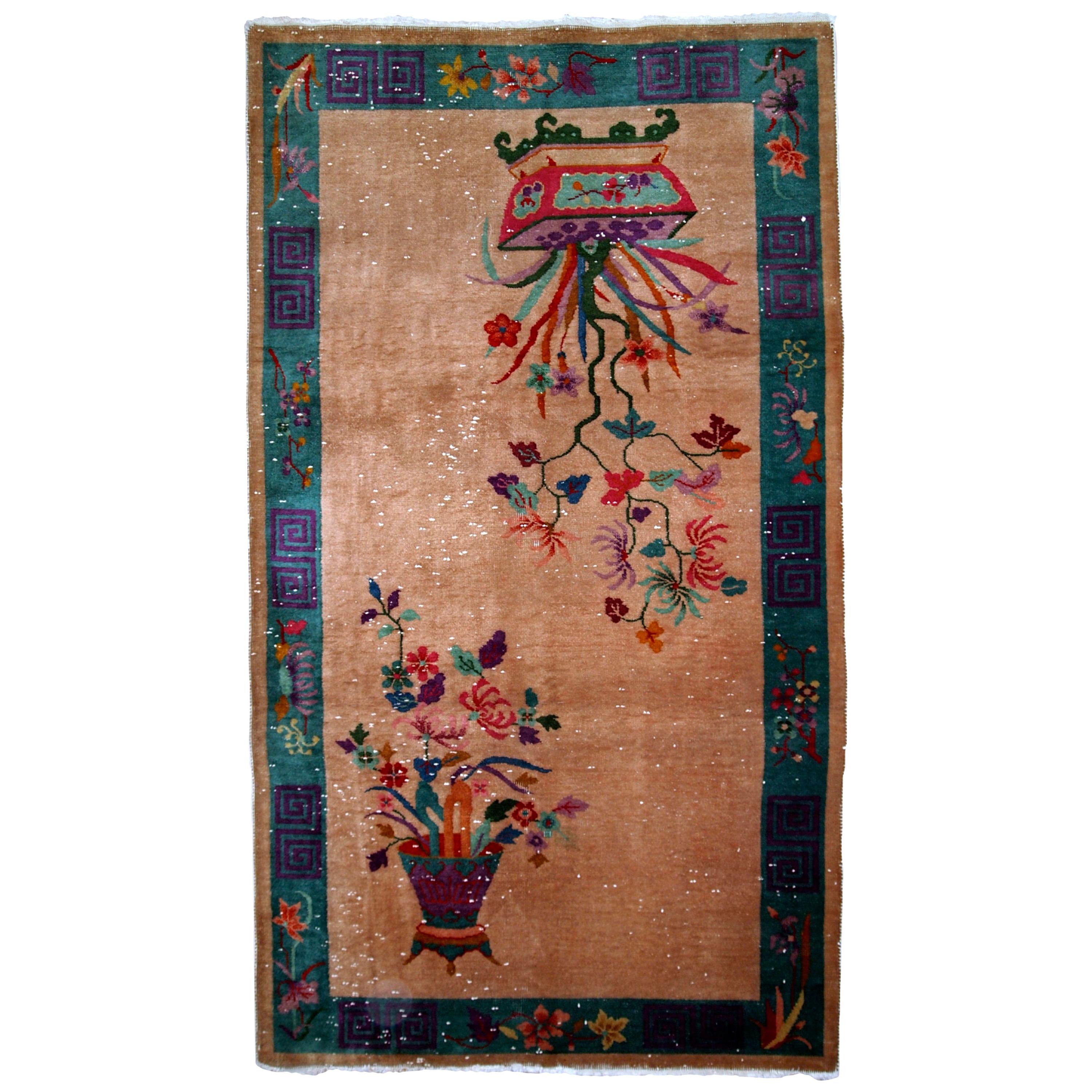 Handmade Antique Art Deco Chinese Rug, 1920s, 1E07 at 1stDibs