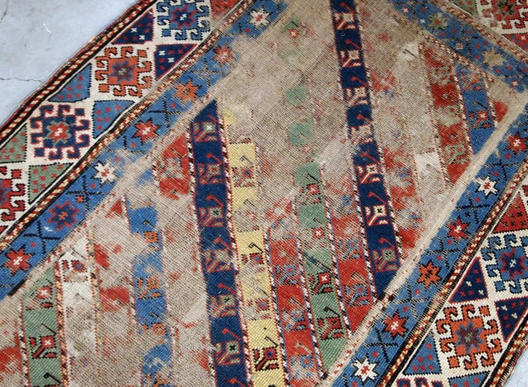 Handmade Antique Distressed Caucasian Gendje Rug, 1870s, 1B717 For Sale ...