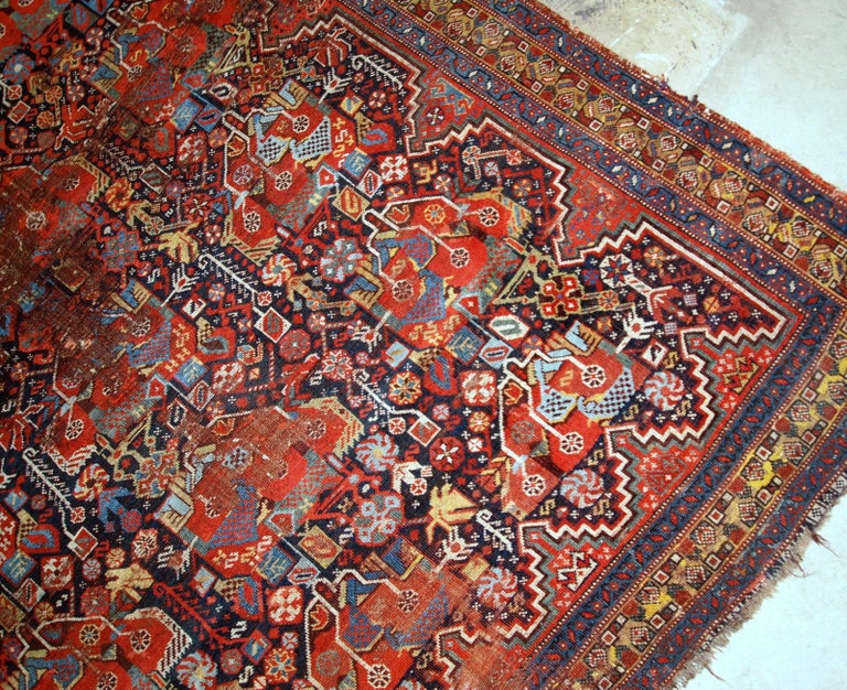 Handmade Antique Khamseh Style Rug, 1840s, 1B663 For Sale at 1stDibs