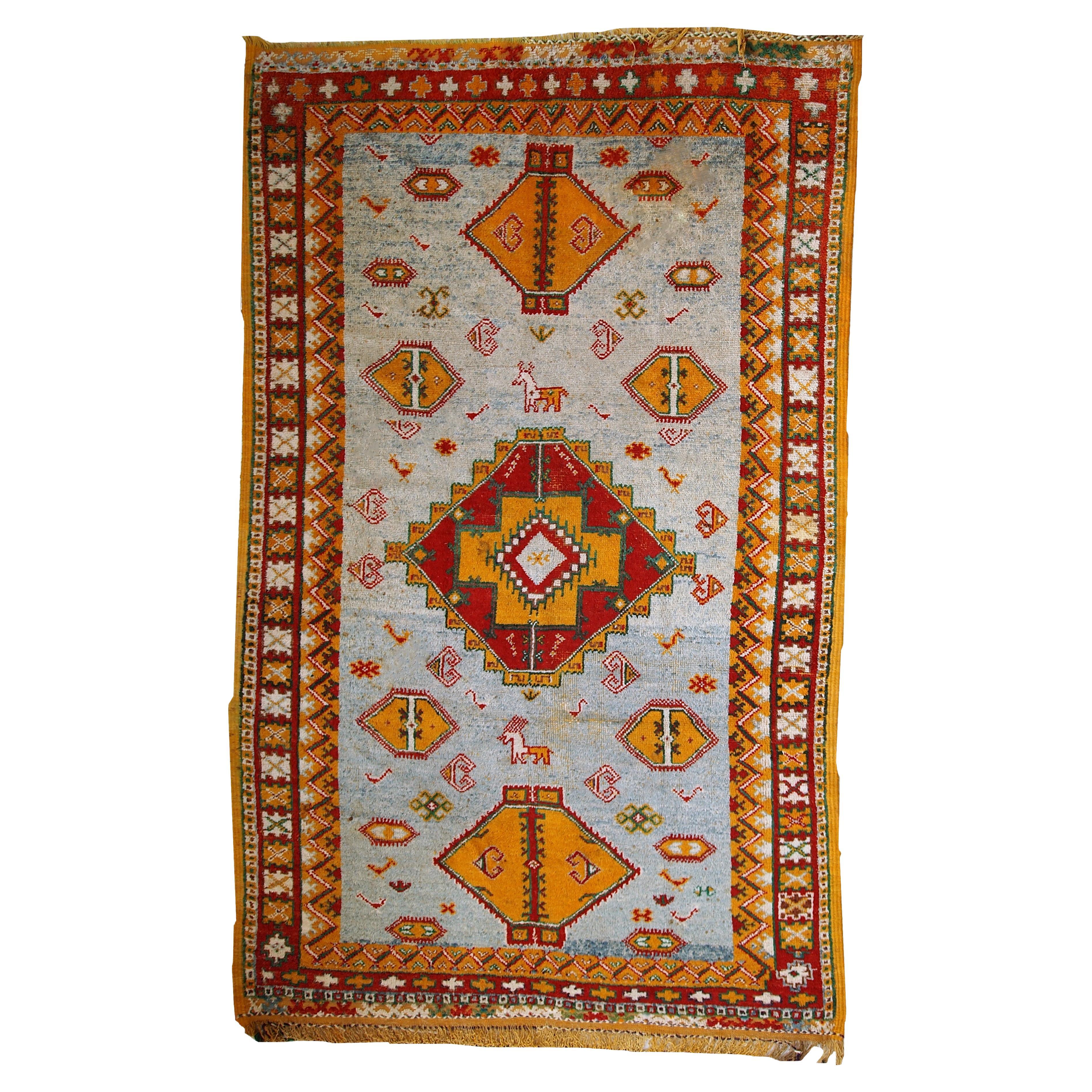 Handmade Vintage Algerian Berber Rug, 1970s, 1C404 For Sale at 1stDibs