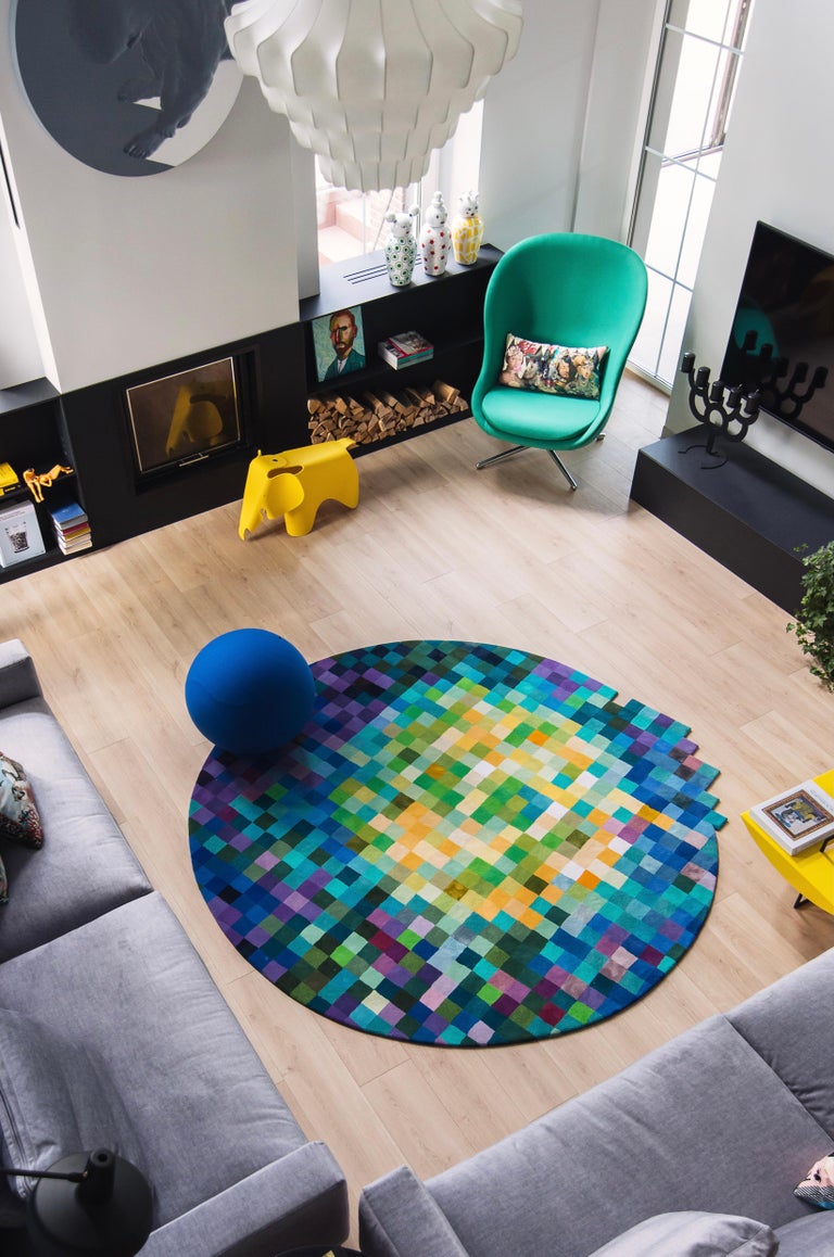 Handmade Art Round Rug from New Zealand Wool, Forest Island For Sale at ...