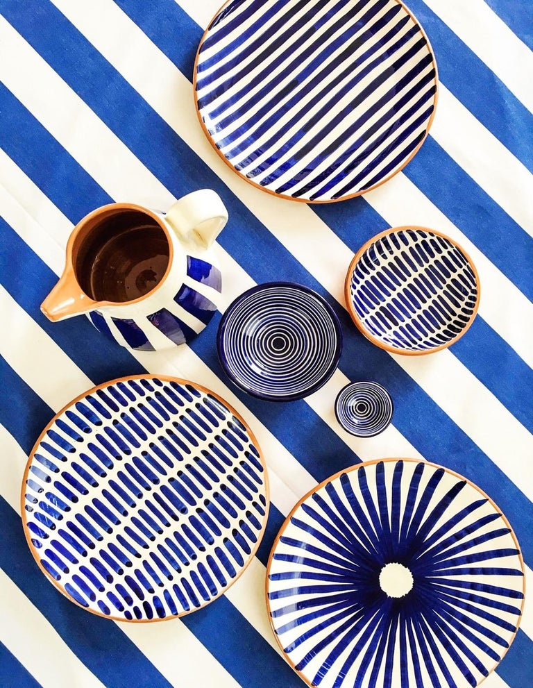 Handmade Blue and White Ceramic Dash Pattern Dinner Plates, in Stock at ...