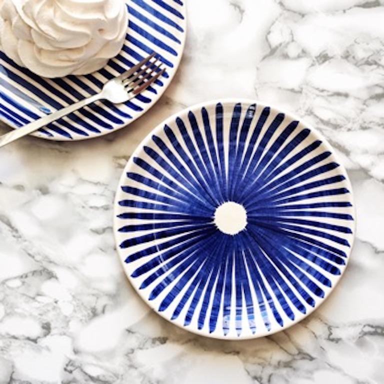 Handmade Blue and White Ceramic Dash Pattern Dinner Plates, in Stock at ...