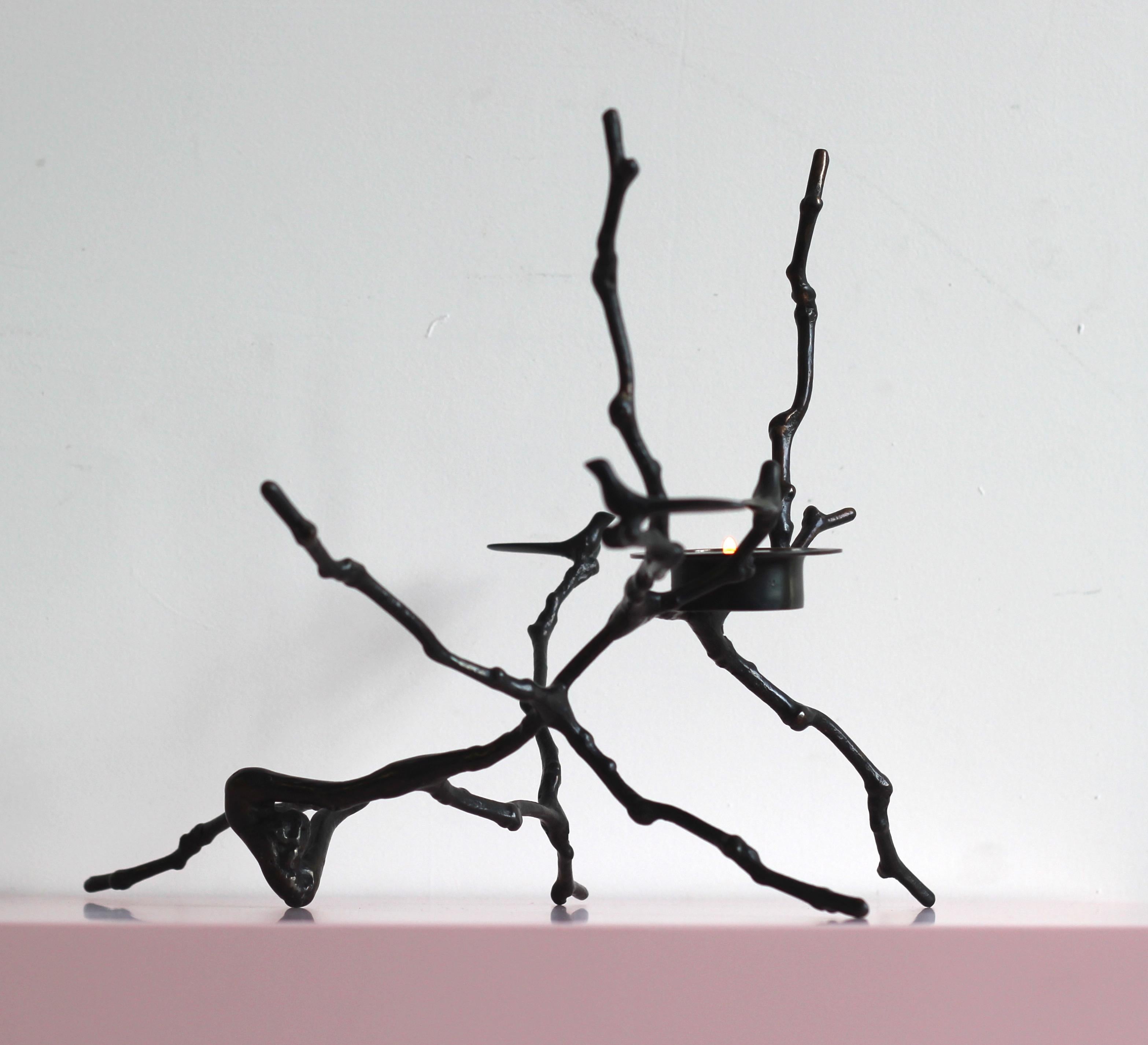Handmade Bronze Cast Magnolia Twig T-Light Holder with Dark Patina ...