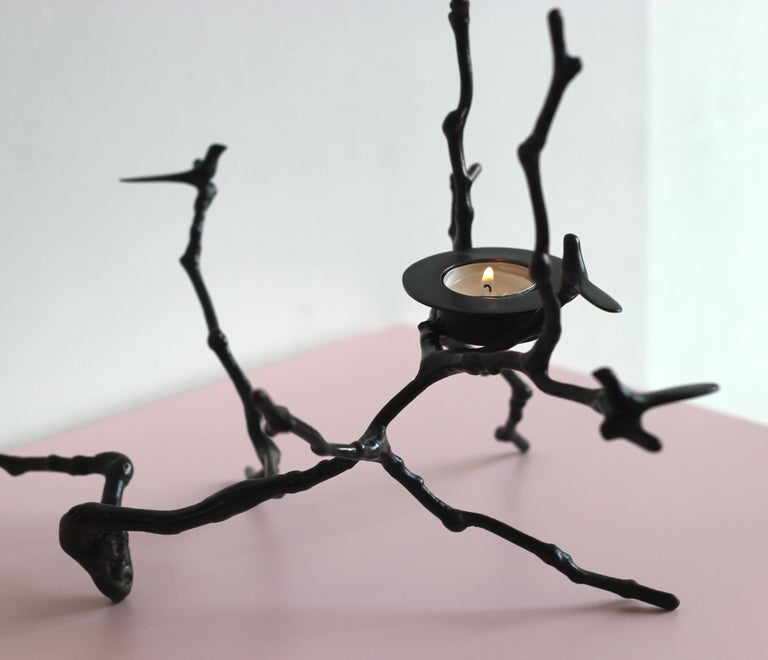 Handmade Bronze Cast Magnolia Twig T-Light Holder with Dark Patina ...