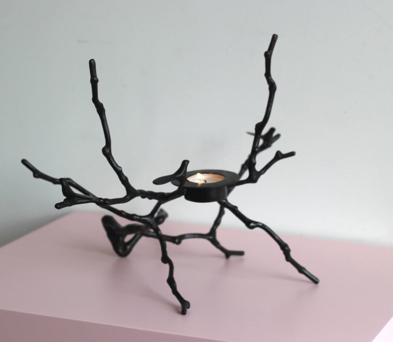 Handmade Bronze Cast Magnolia Twig T-Light Holder with Dark Patina ...