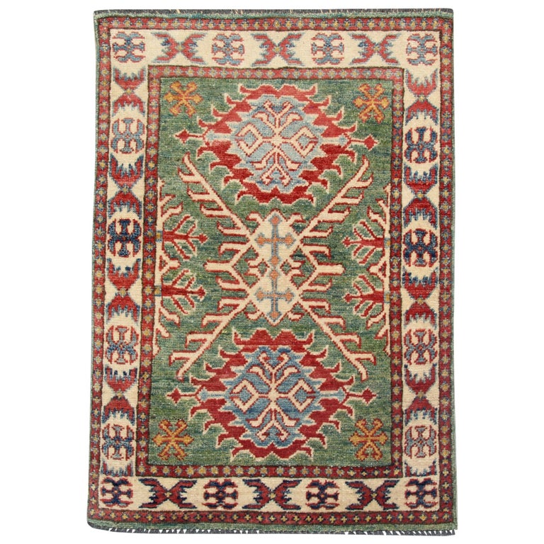 Handmade Carpet Green Geometric Rug, Living Room Rugs for Sale 68 x 100 ...