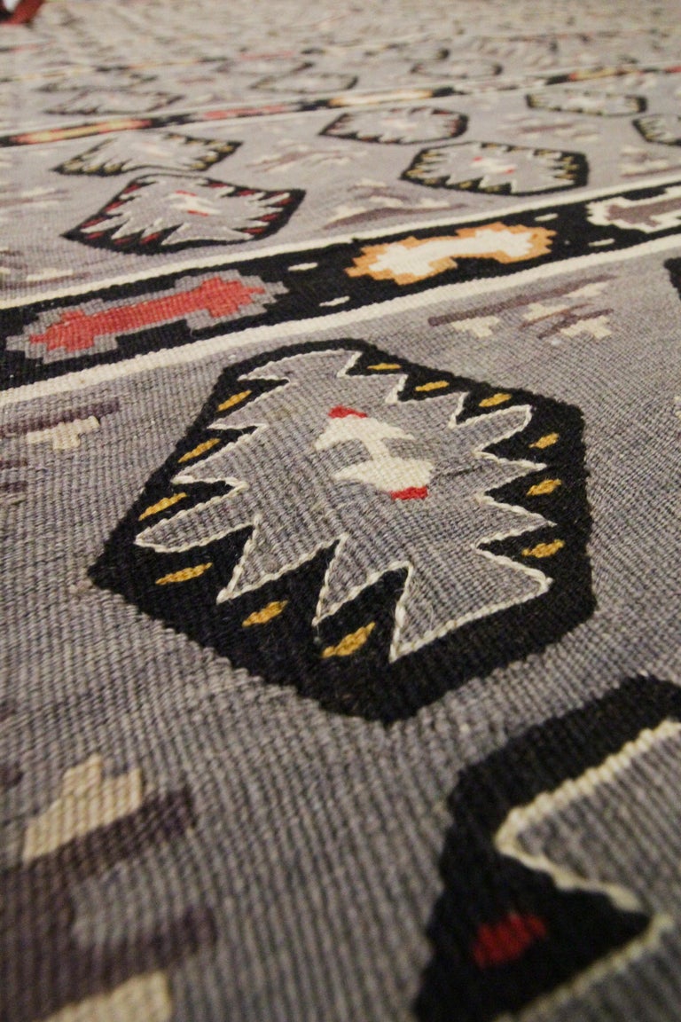 Handmade Carpet Serbian Kilims Striped Wool Blue Flatweave Area Rug For ...