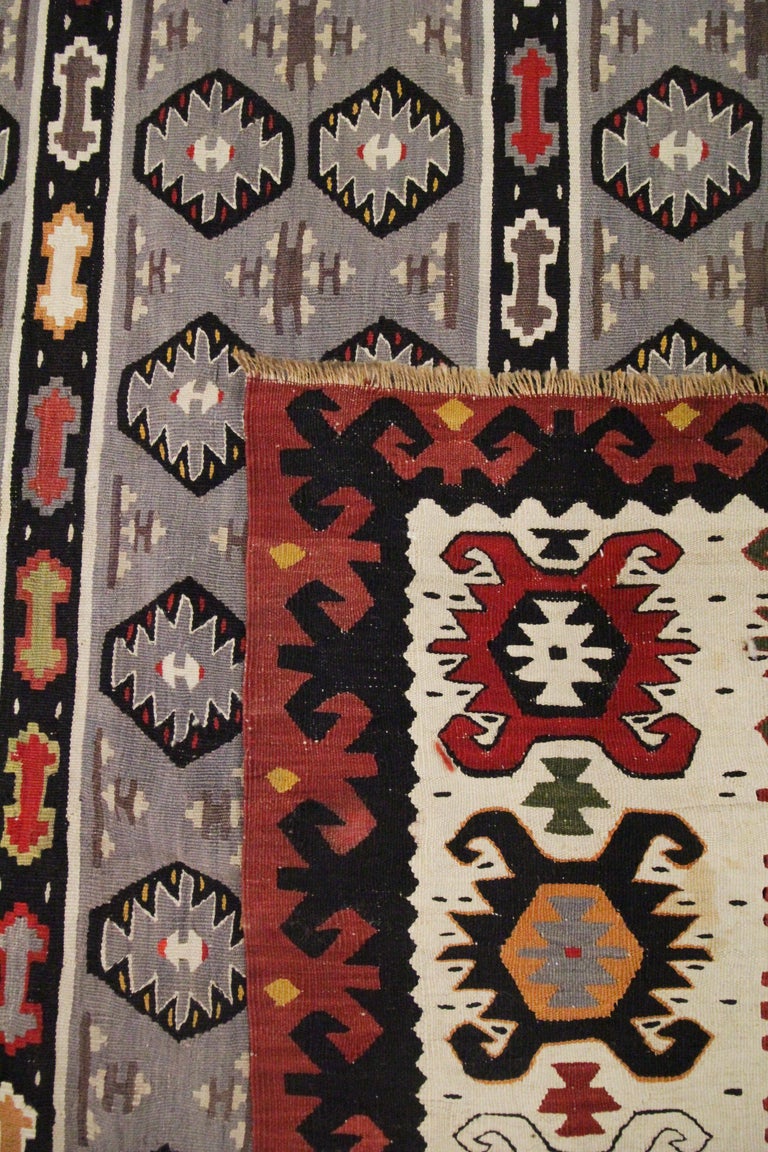 Handmade Carpet Serbian Kilims Striped Wool Blue Flatweave Area Rug For ...