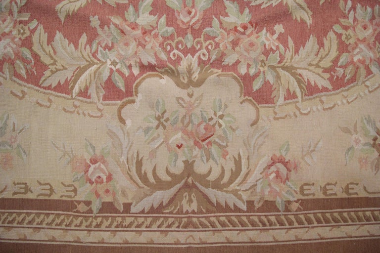 Handmade Carpet Vintage Aubusson Style Rug 1980 French- Pink and Beige ...