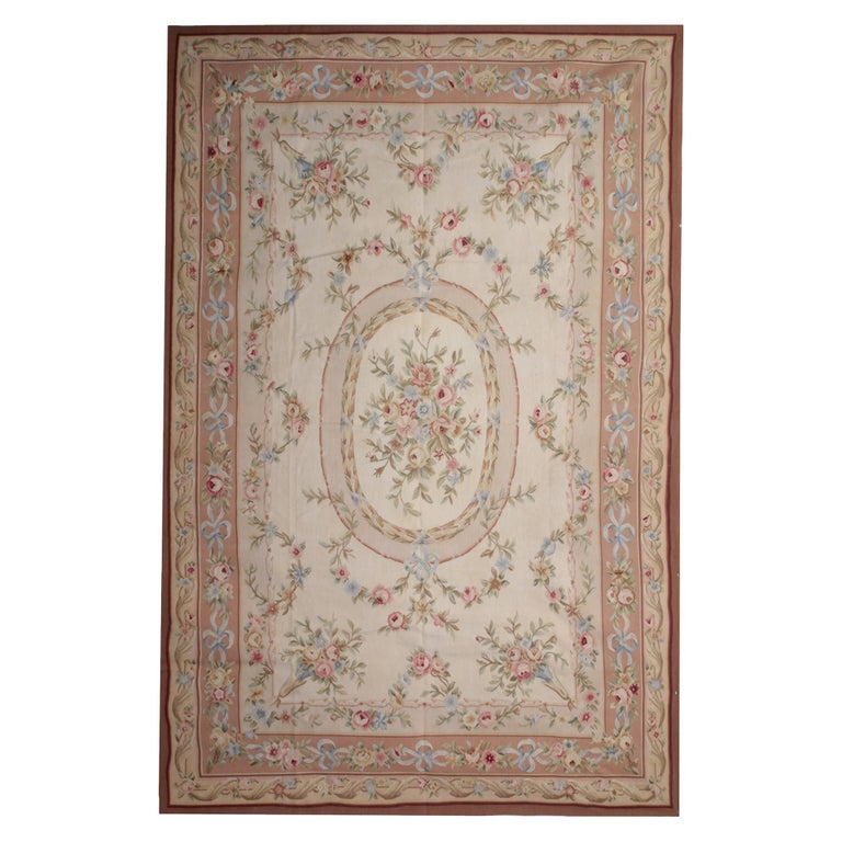 Handmade Carpet Vintage Tapestry, Pink Floral Aubusson Style Rug ...