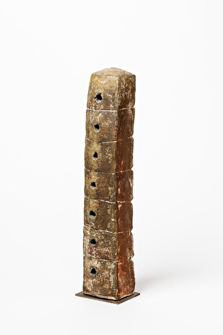 Handmade Ceramic Column by French Artist Lucien Petit Brown Ceramic ...