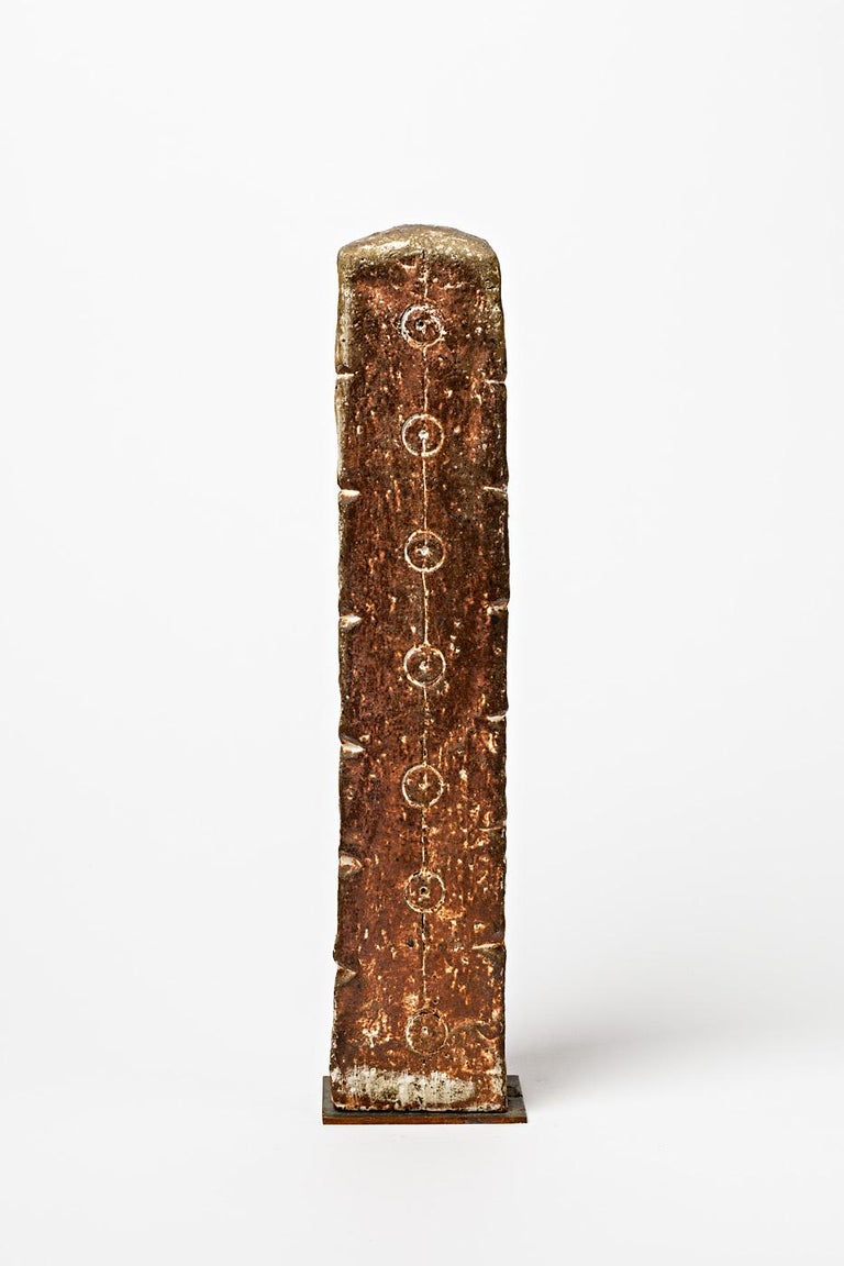 Handmade Ceramic Column by French Artist Lucien Petit Brown Ceramic ...