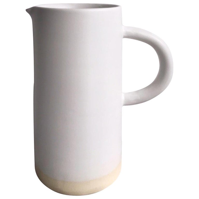Handmade Ceramic Matte Pitcher in White, in Stock For Sale at 1stDibs