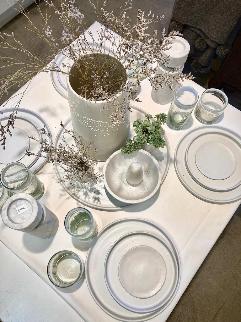 Handmade Ceramic Matte Platter in White, in Stock For Sale at 1stDibs
