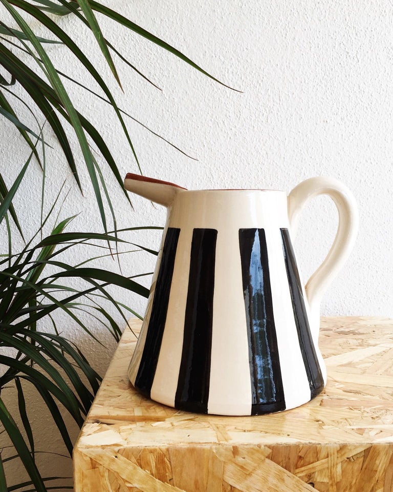 Handmade Ceramic Medium Pitcher with Graphic Black and White Design, in ...