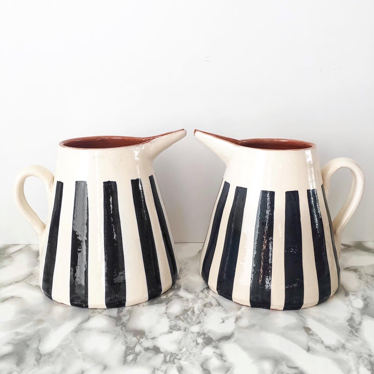 Handmade Ceramic Medium Pitcher with Graphic Black and White Design, in ...