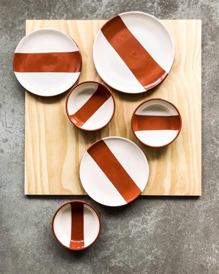 Handmade Ceramic Rectangle Salad Plate in Terracotta and White, in ...