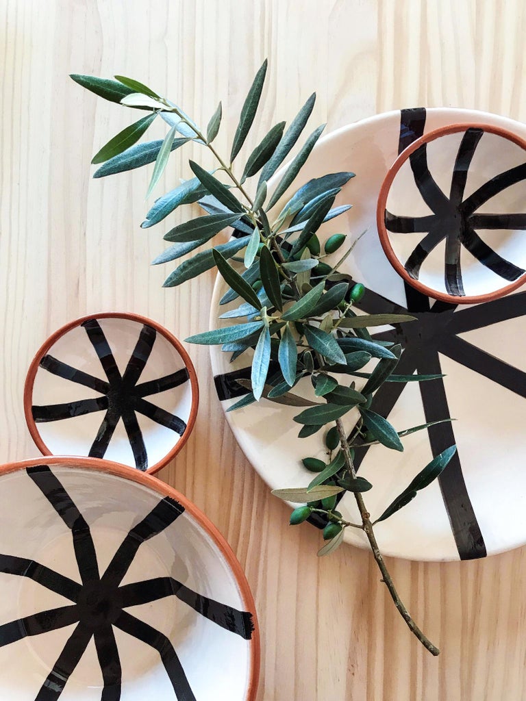 Handmade Ceramic Segment Platter with Graphic Black and White Design ...