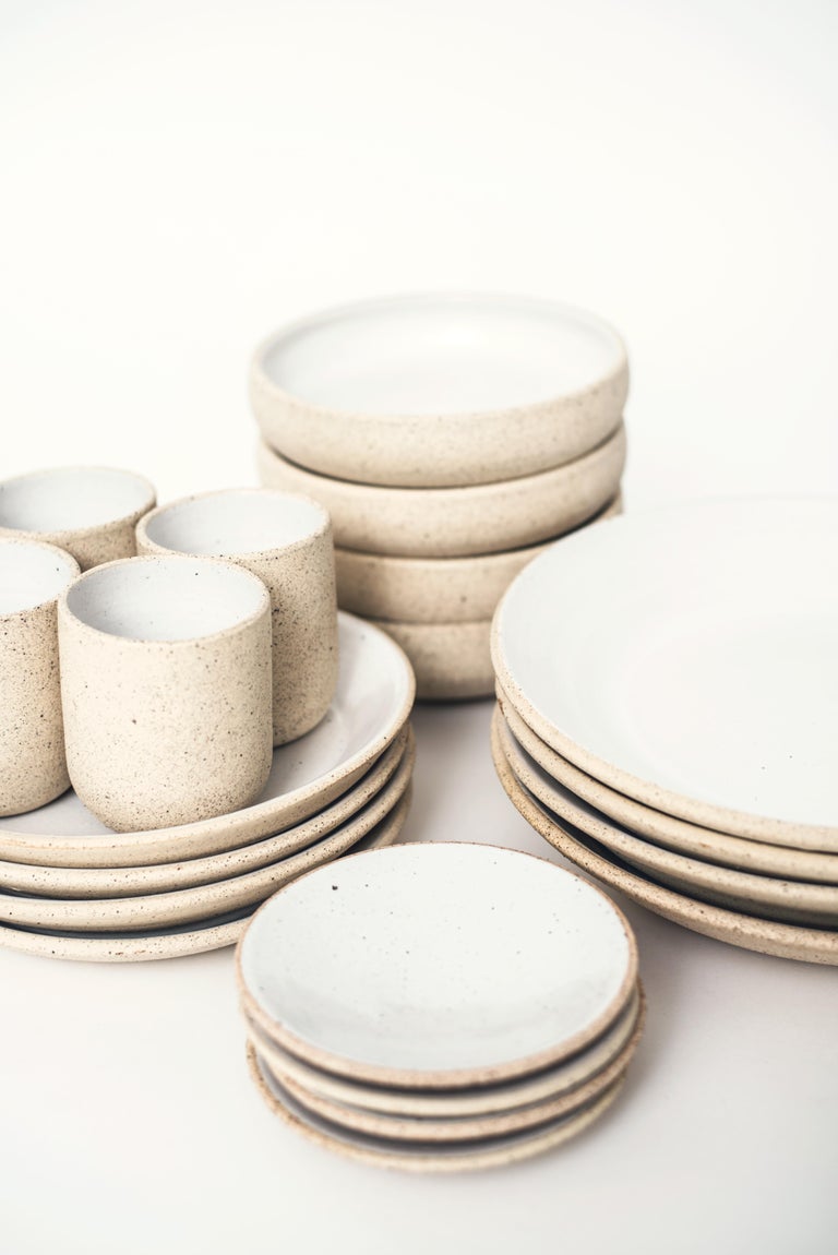 Handmade Ceramic Stoneware Five Piece Place Setting in Ivory and ...