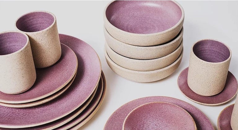 Handmade Ceramic Stoneware Five Piece Place Setting in Lavender, in ...