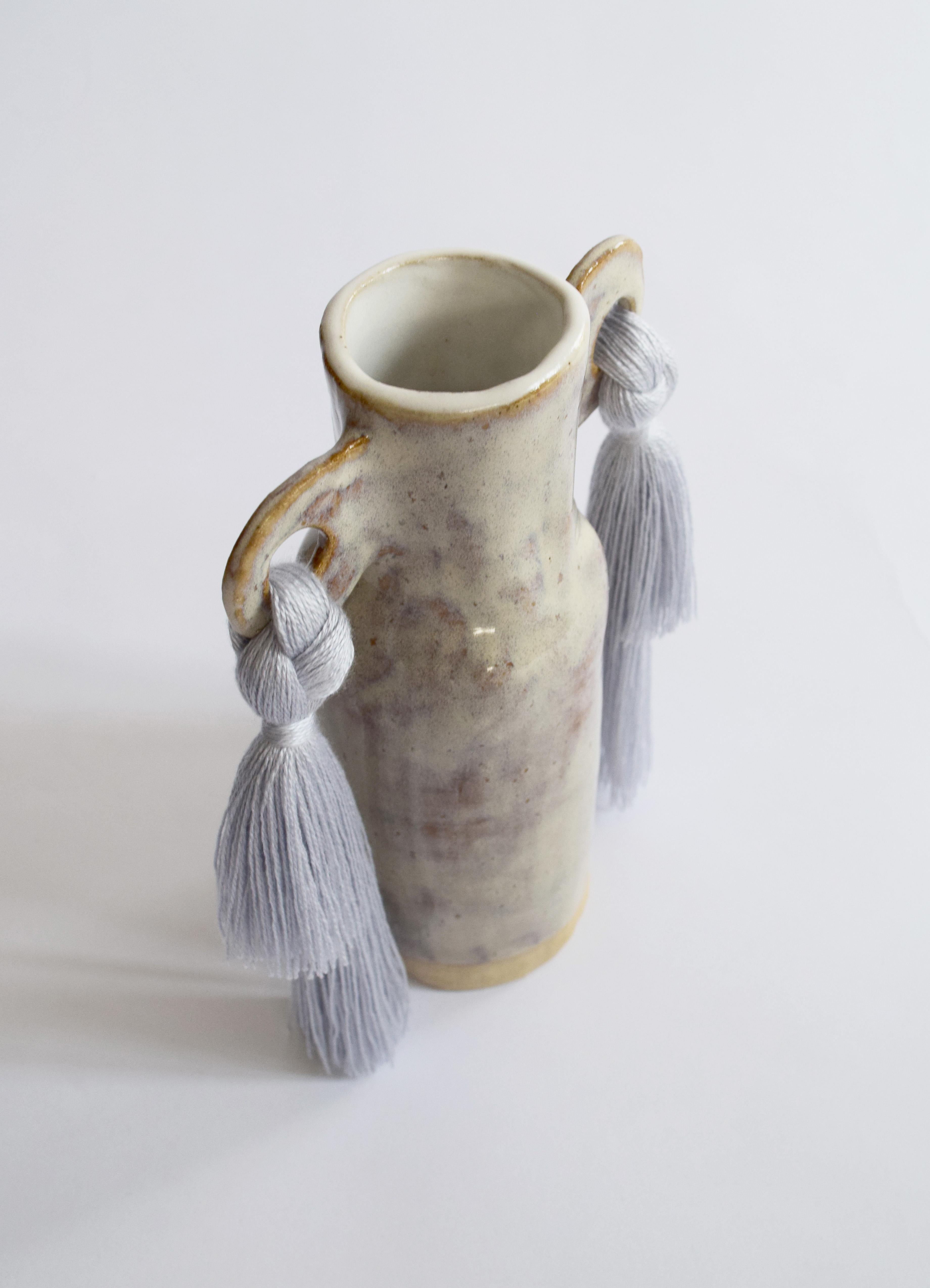 Handmade Ceramic Vase #606 in Grey Glaze with Tencel Fringe Details For ...
