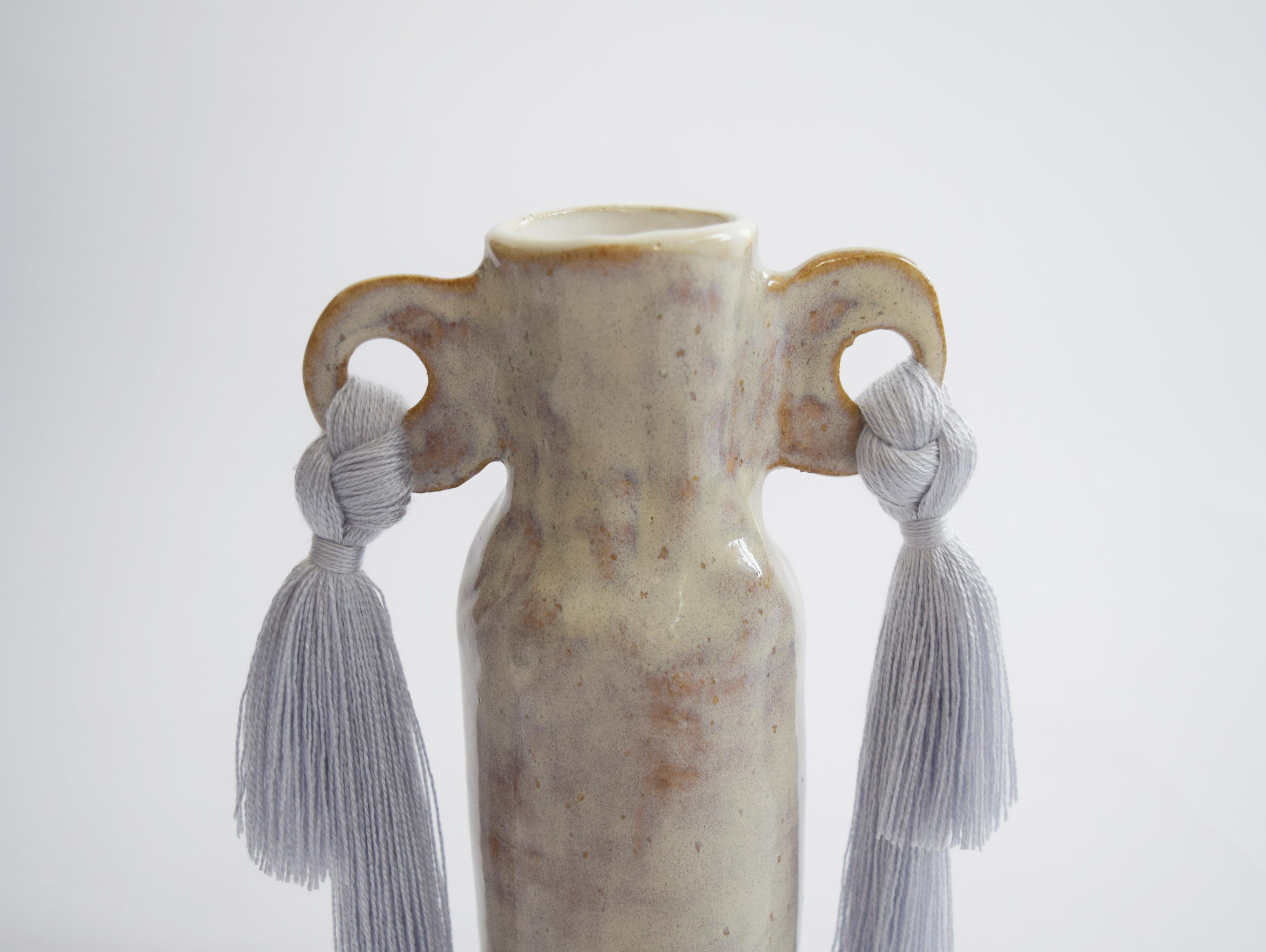 Handmade Ceramic Vase #606 in Grey Glaze with Tencel Fringe Details For ...