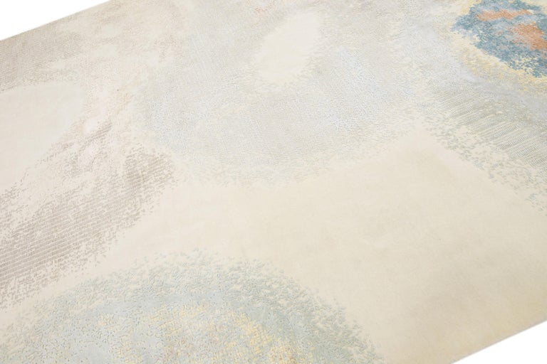Handmade Contemporary Abstract Wool and Silk Rug In a Neutrals Tones ...