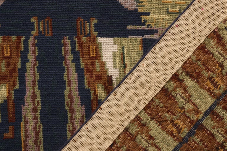 Handmade Contemporary Needlepoint Rug in Green and Beige Brown ...