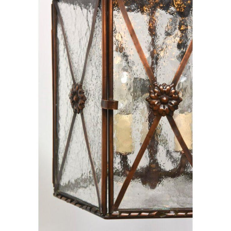 Handmade Copper Lantern with Textured Glass For Sale at 1stDibs