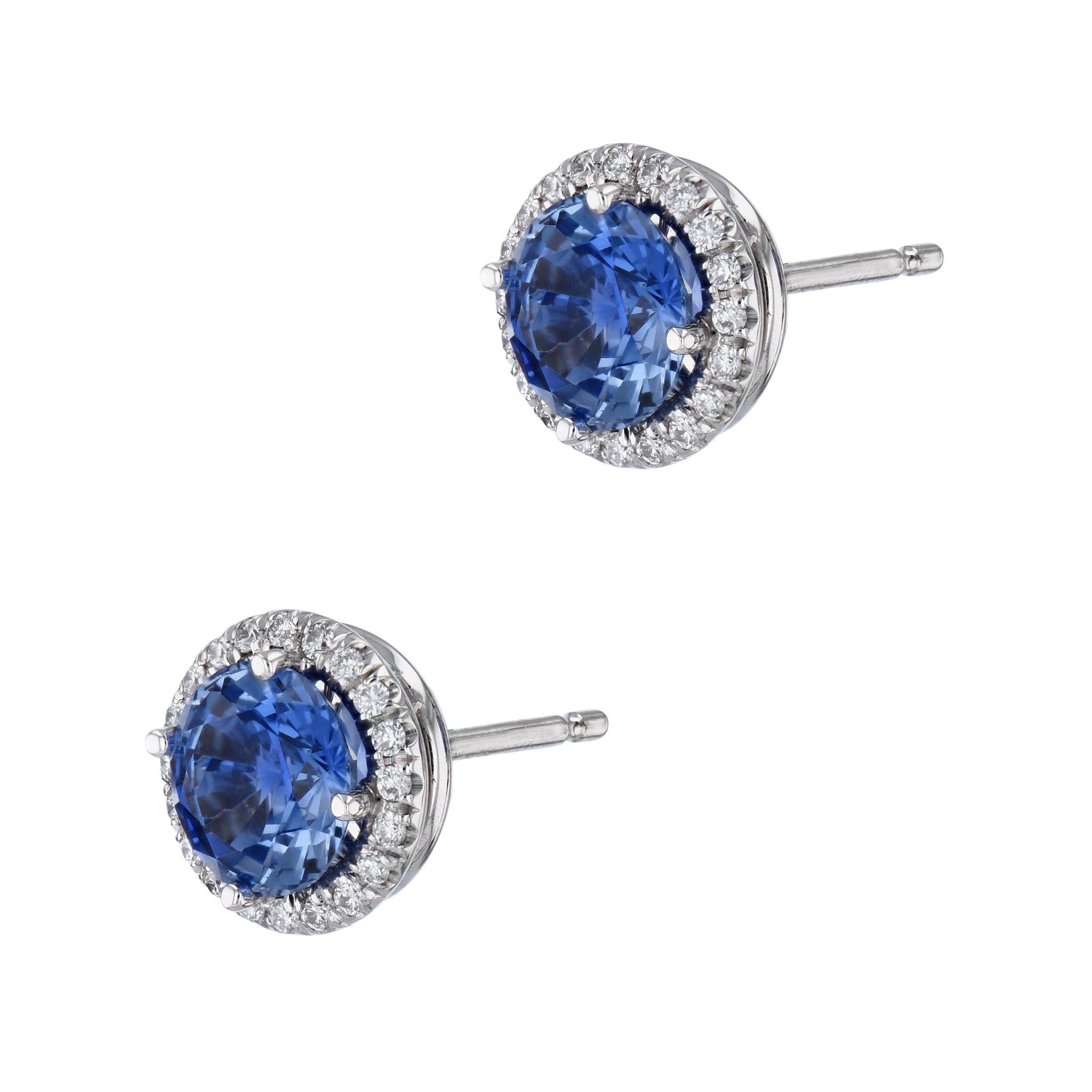 Handmade Cornflower Blue Sapphire Pave Diamond Stud Earrings For Sale ...
